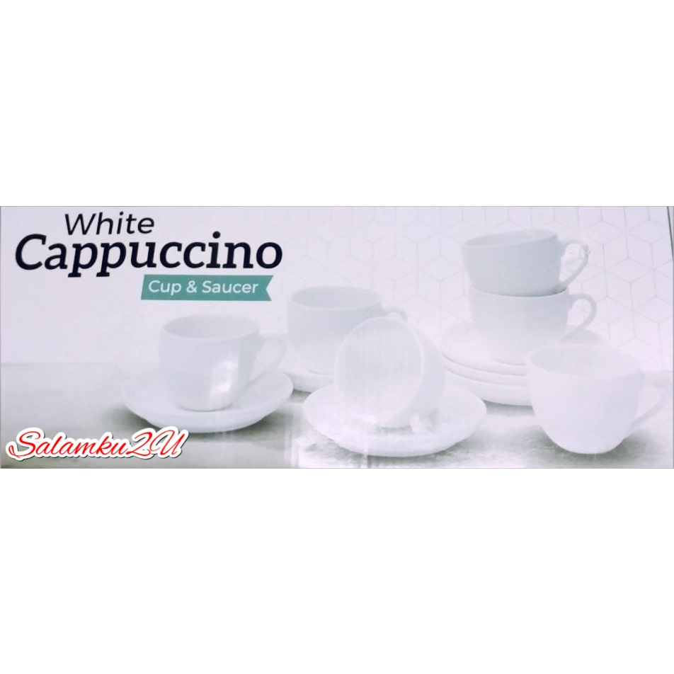 White Cappucino Cups & Saucers 6 sets Coffee Tea Cup Set Cawan Piring ...