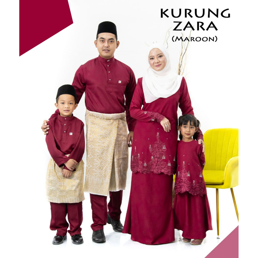SET FAMILY BAJU KURUNG ZARA MAROON BAJU MELAYU KIDS And DADDY RAYA 2023 ...