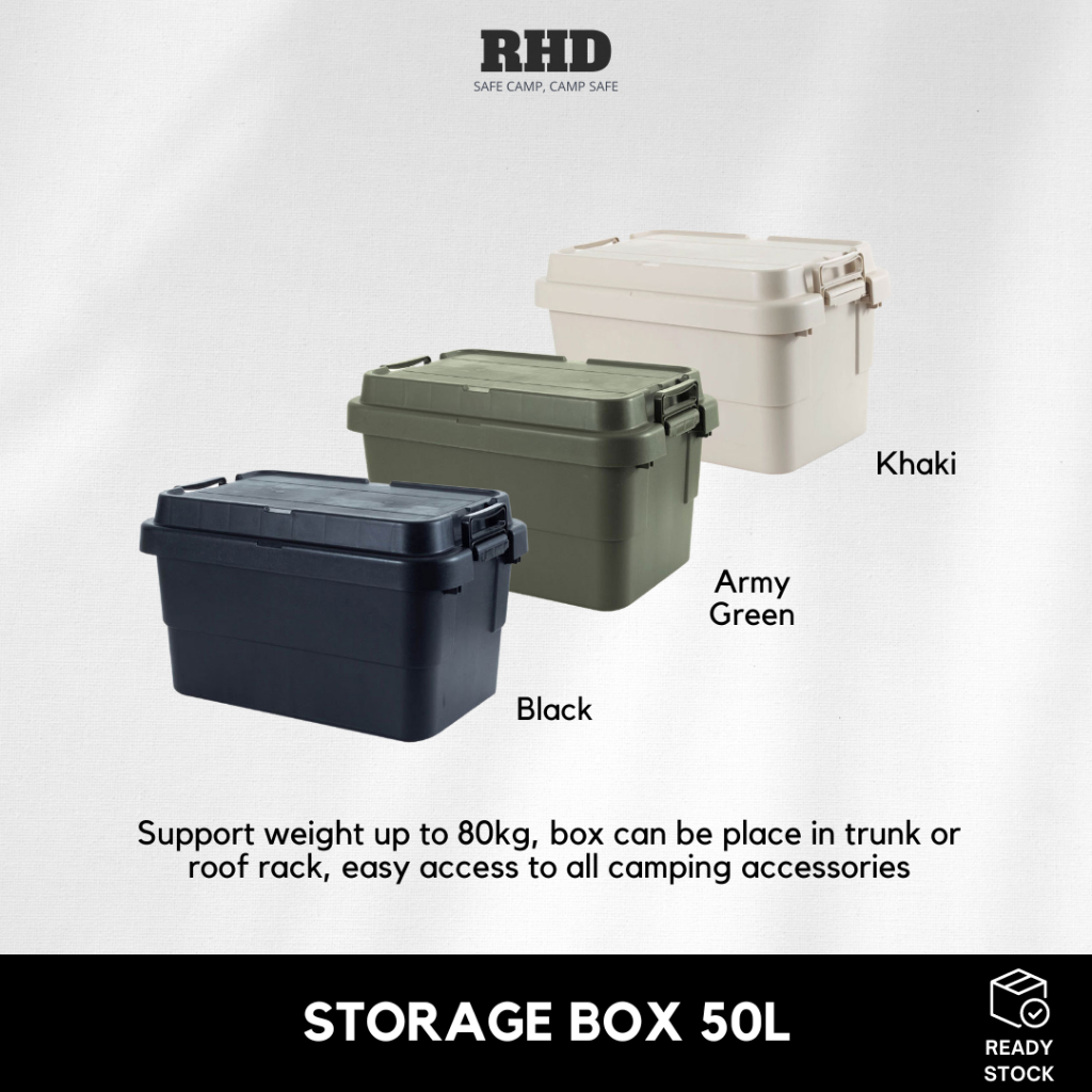 Camping Box Storage 50L Kotak Multipurpose Portable Heavy Duty Black ...