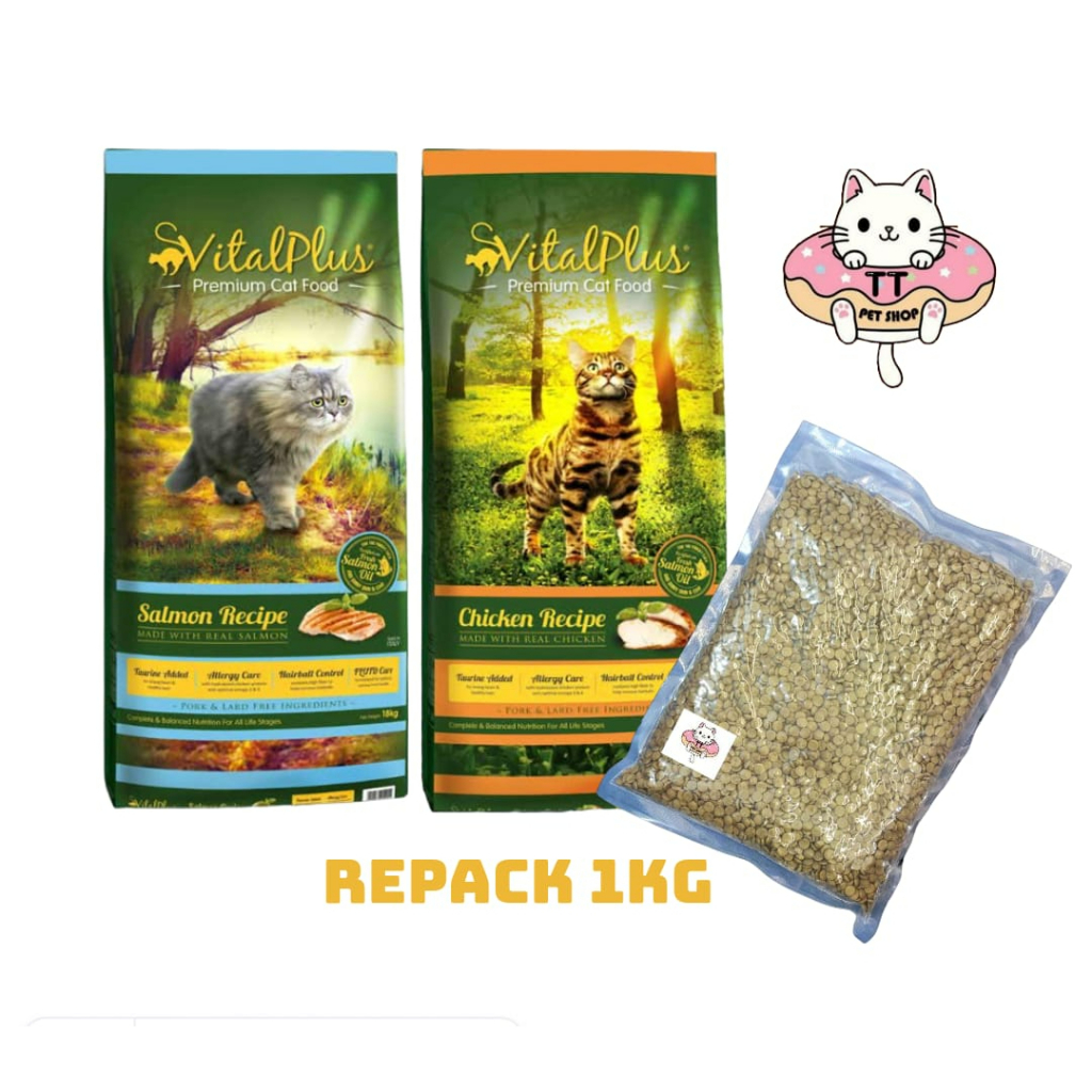 [REPACK 1KG] VitalPlus Cat Food 1kg Chicken/Salmon Vital Plus Vitalplus ...