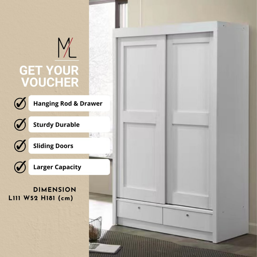 Monolife 4 Feet Sliding Doors Wardrobe Almari Baju / 2 Sliding Doors ...