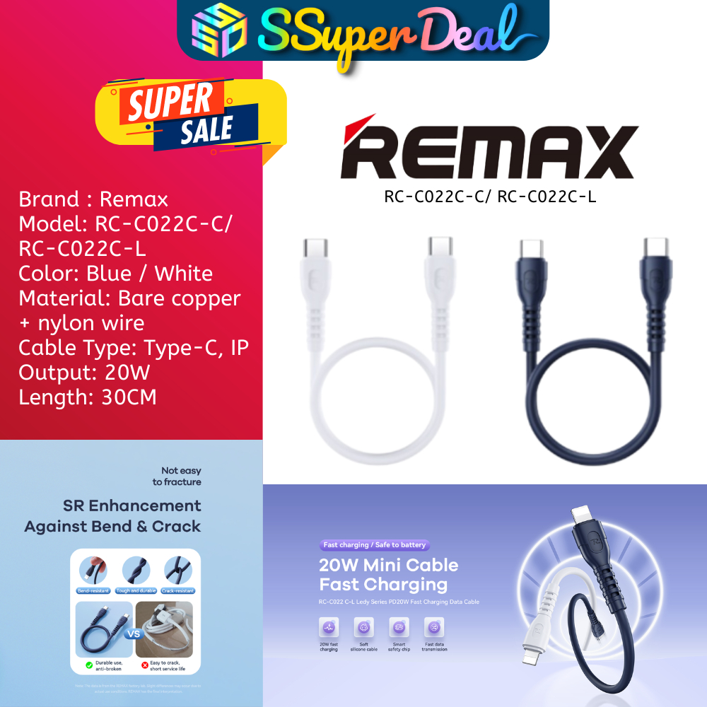 Remax Ledy Series RC-C022 C-C PD20W Fast Charging Data Cable | Shopee ...