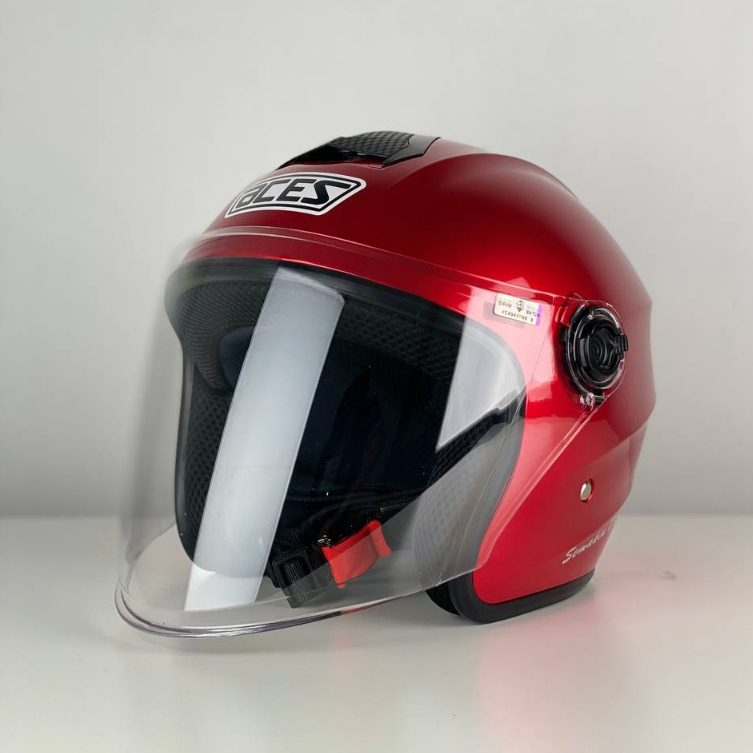 ACES R1 Red Open Face Helmet With Siap Clear Visor Topi Keledar ...
