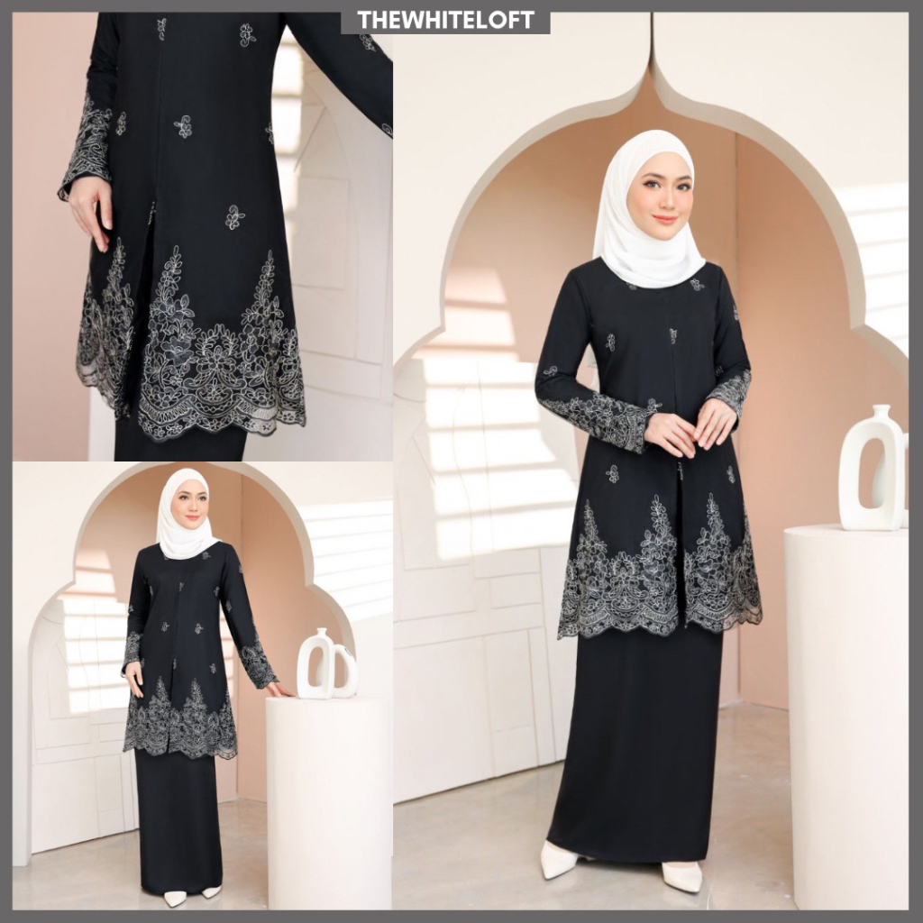 Readystock Kurung Lace Moden Cantik Kebaya Style Como Crepe Baju Raya ...