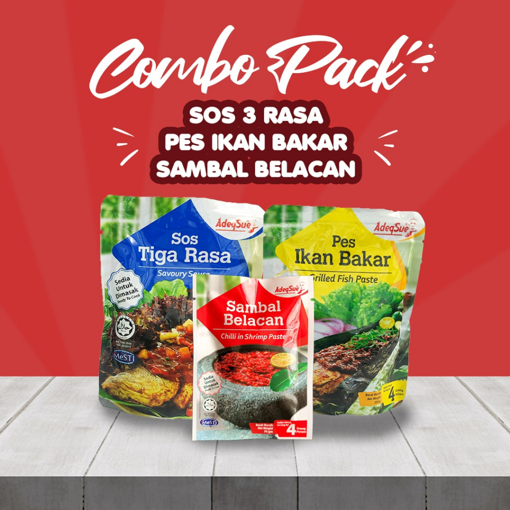 Combo Pack AdeqSue (Sos 3 Rasa, Pes Ikan Bakar, Sambal Belacan ...
