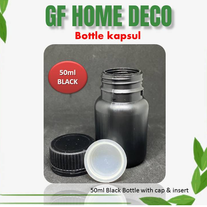 1 PCS - 50ml Black Bottle with cap & insert/ BOTOL UBAT , BOTOL KAPSUL ...