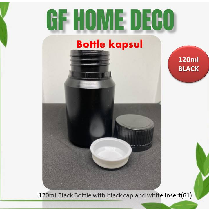 1 PCS-120ml Black Bottle with black cap and white insert(61)BOTOL UBAT ...