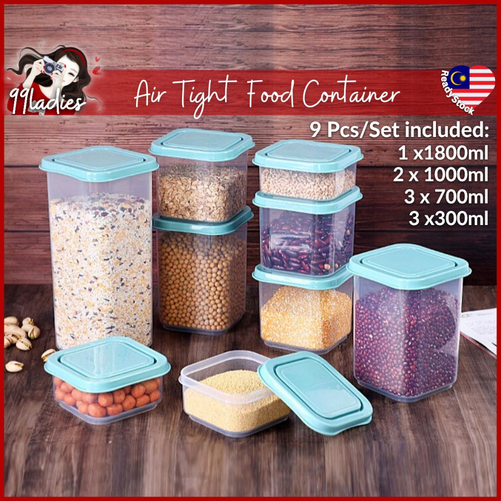 9 Pcs Food Storage Box Airtight Container Plastic With Cover Multigrain ...