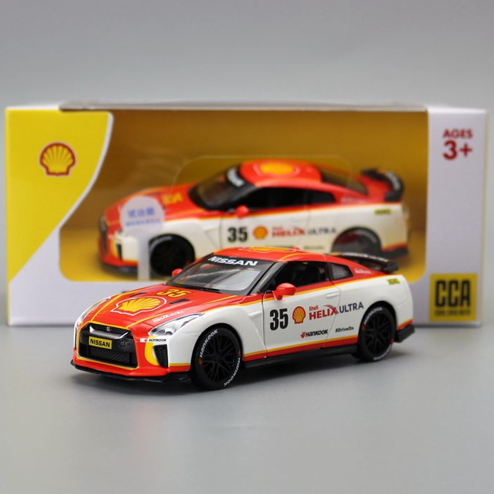 SHELL 1:42 Scale Nissan GTR R35 Diecast Car Model Metal Pull Back Car ...