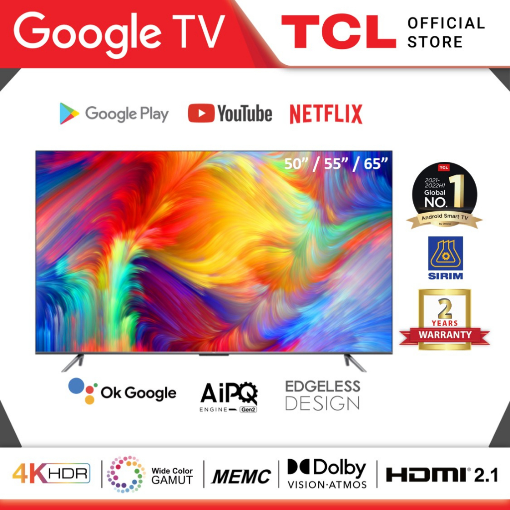 TCL 4K UHD Google TV P735 (50"/55"/65") Android Smart TV with Android 11 / HDR10 / Dolby Vision ...