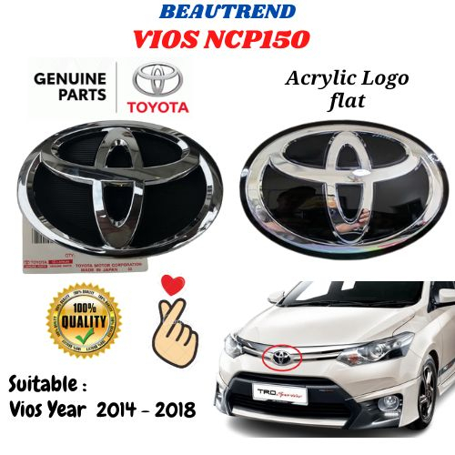Toyota Vios NCP150 Front Emblem Original OEM Logo Flat Acrylic Year 2014 2015 2016 2017 2018 ...