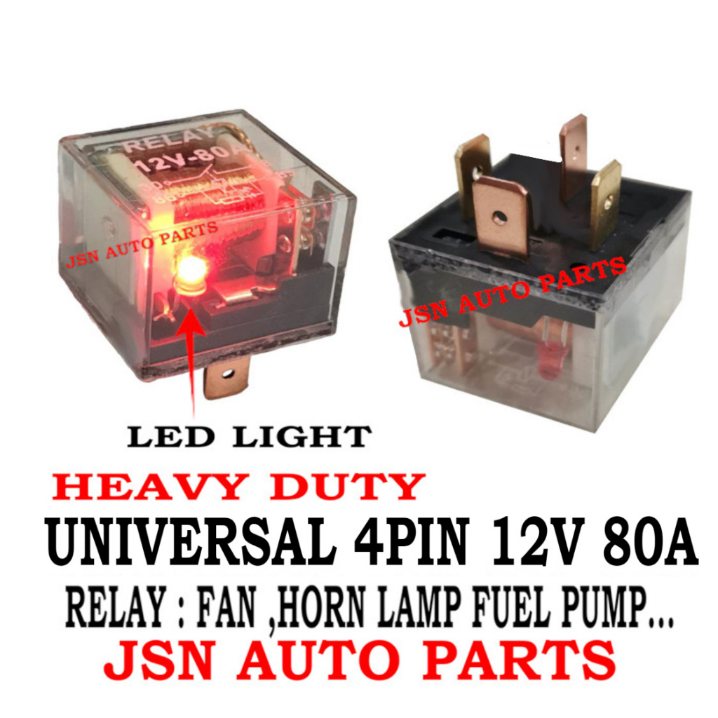 RELAY 4PIN 12V/24V 80A HEAVY DUTY TYPE WITH LED LIGHT SUITABLE FOR ALL ...