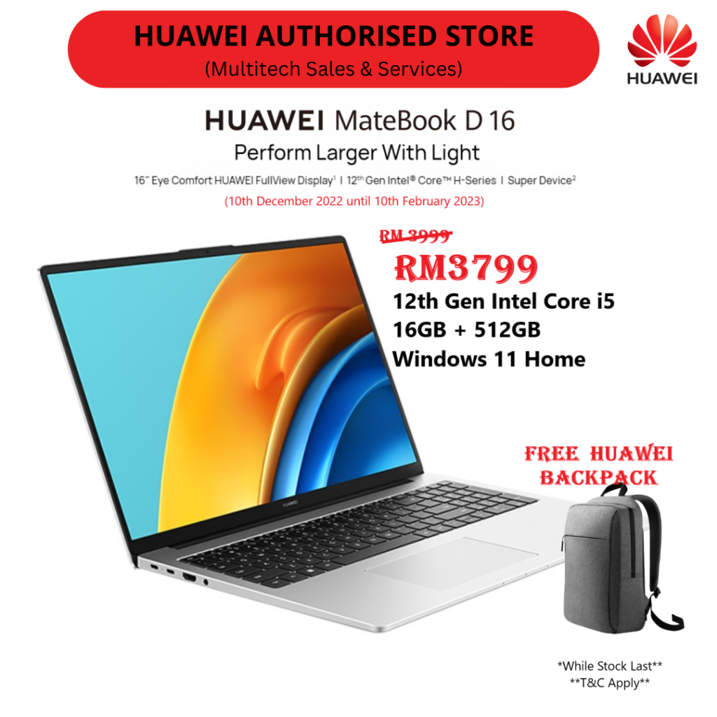 [ PROMOTION ] Huawei MateBook D16 16GB+512GB Windows 11 Home 12th Gen ...