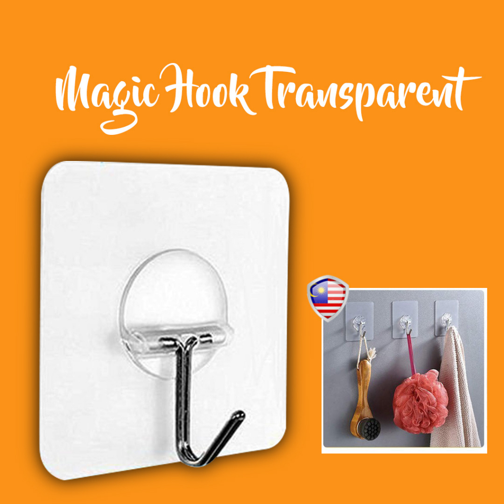 (10pc+Free 1) Magic Hook Transparent Wall Kitchen Without Nails Strong ...