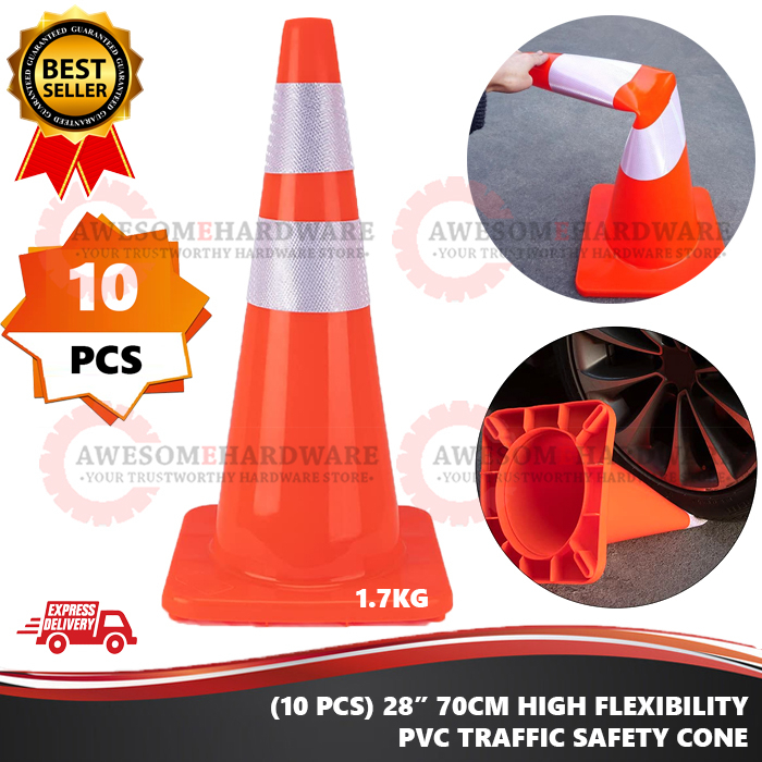 (10PCS) 28" 70CM FLEXIBLE PVC TRAFFIC CONE SAFETY CONE BARRIER WITH ...