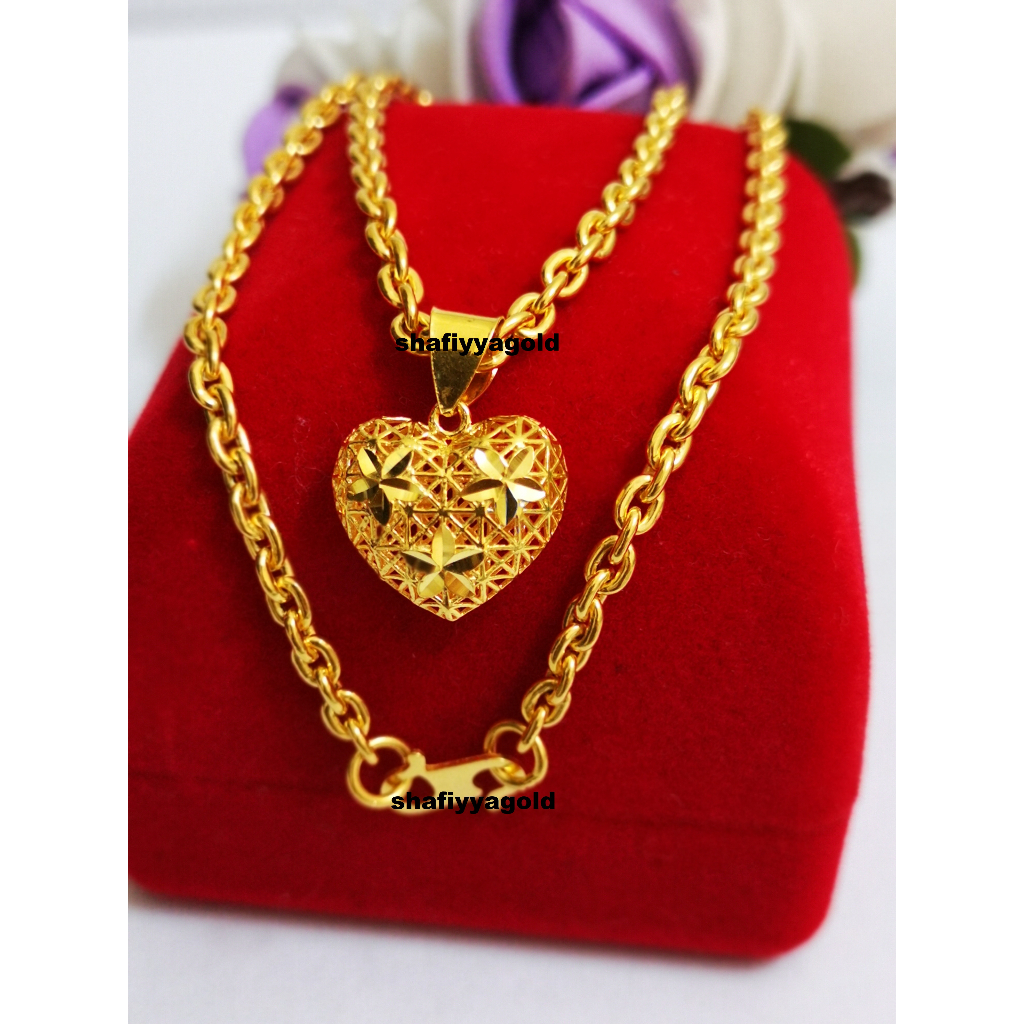 Rantai Leher Set Kerawang Emas 916 Original | Shopee Malaysia