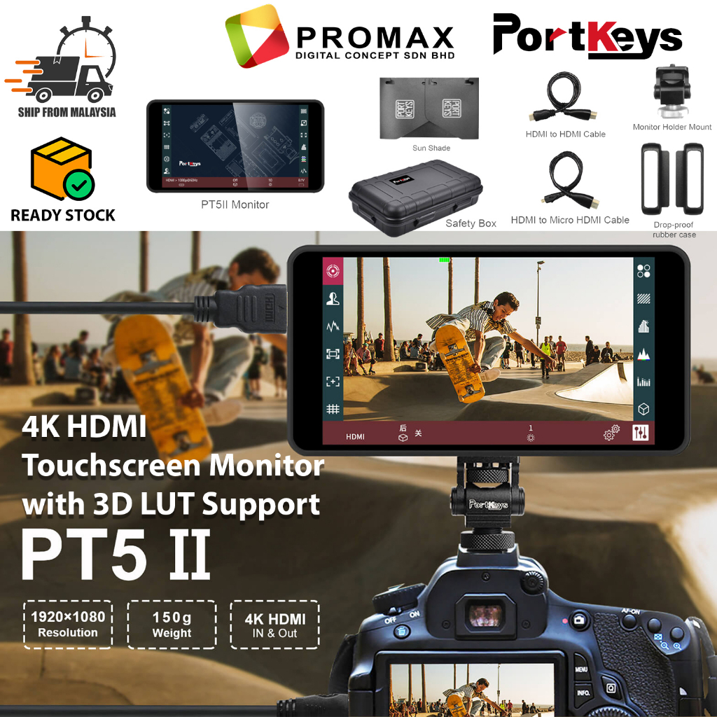 PORTKEYS PT5 II 5" 4K Touchscreen Portable On-camera Field Monitor with ...