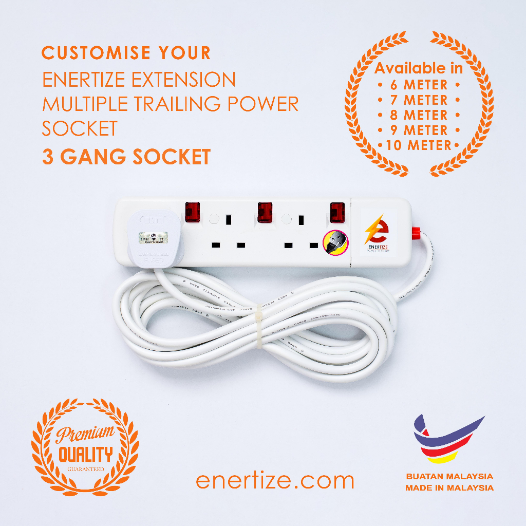 [CUSTOMISE PRE ORDER] Enertize Extension Power Socket Plug : 3 Way ...