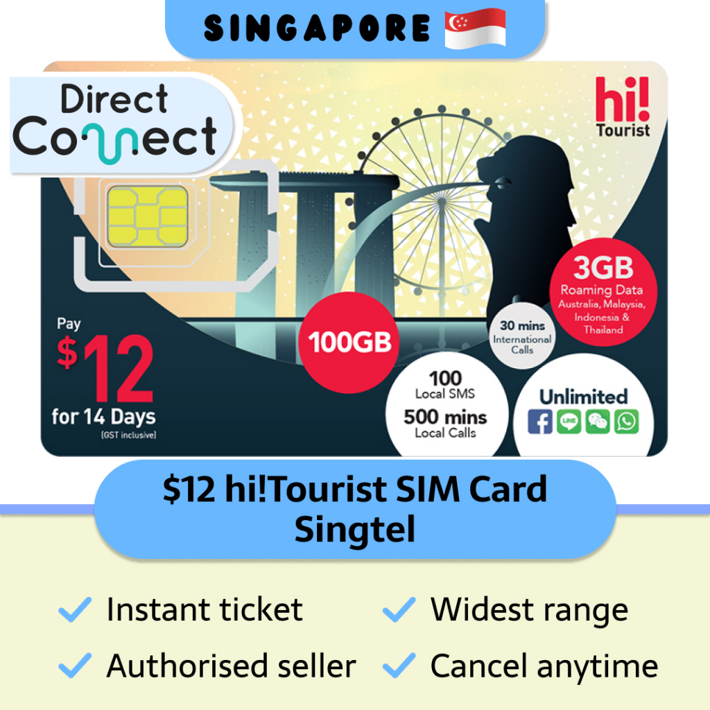 S$12 hi!Tourist SIM Card Singtel (Singapore #1 Network, 100GB Tourist ...