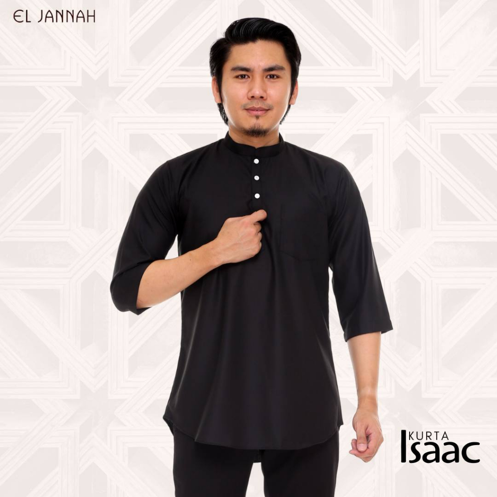 Kurta Isaac Men Black Kurta Lelaki Dewasa Plus Size 3 Suku Kurta ...