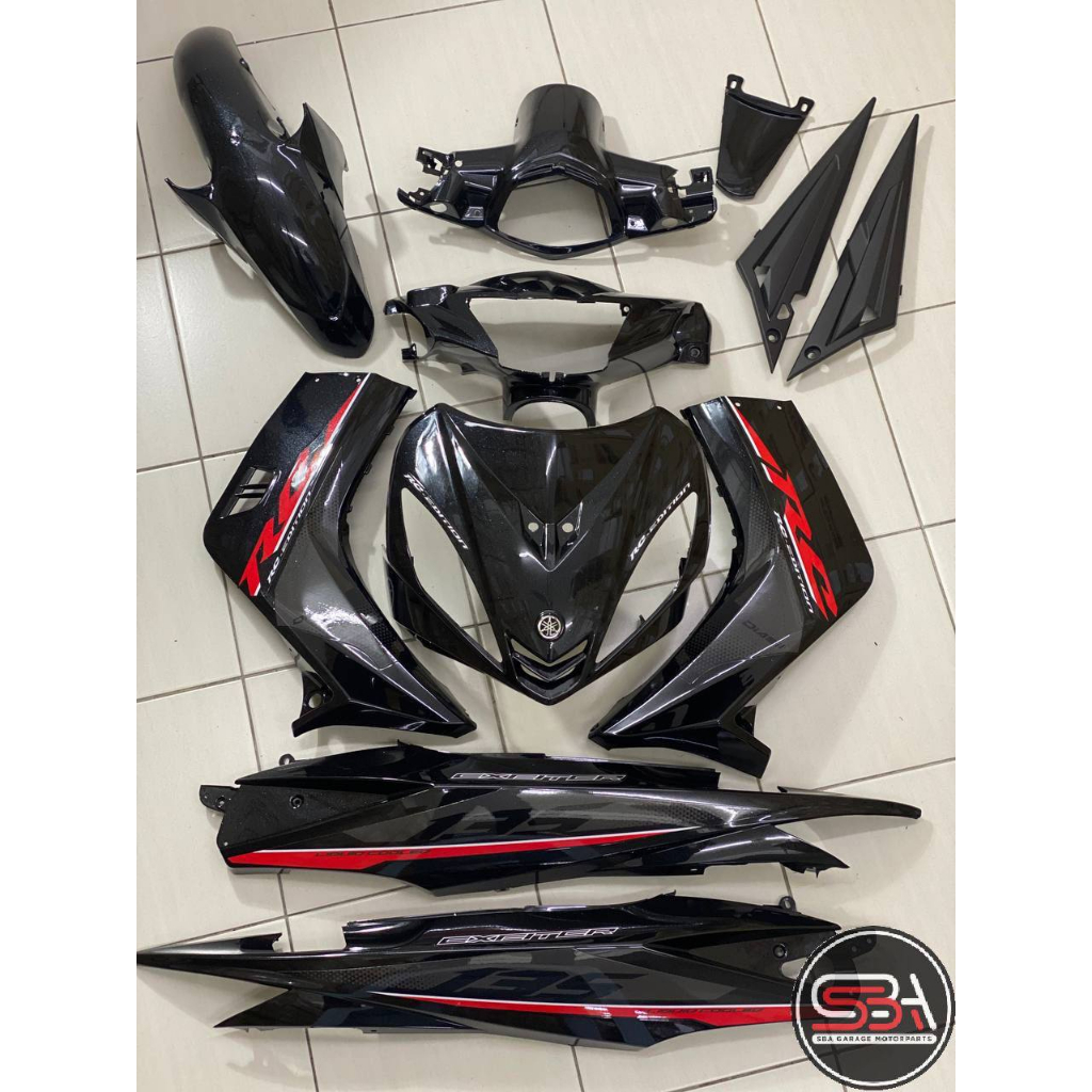 COVERSET BODYSET YAMAHA LC LC135 V1 DR RC HITAM BLACK LINE RED STRIPE ...