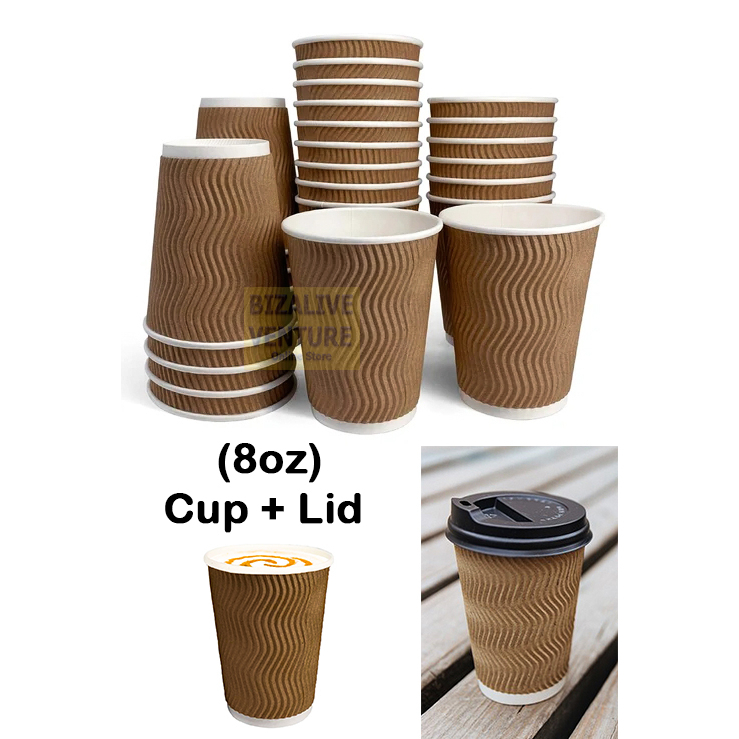 50pcs Kraft Paper Hot Cup 8oz | Double Wall Cups | Disposable Coffee ...