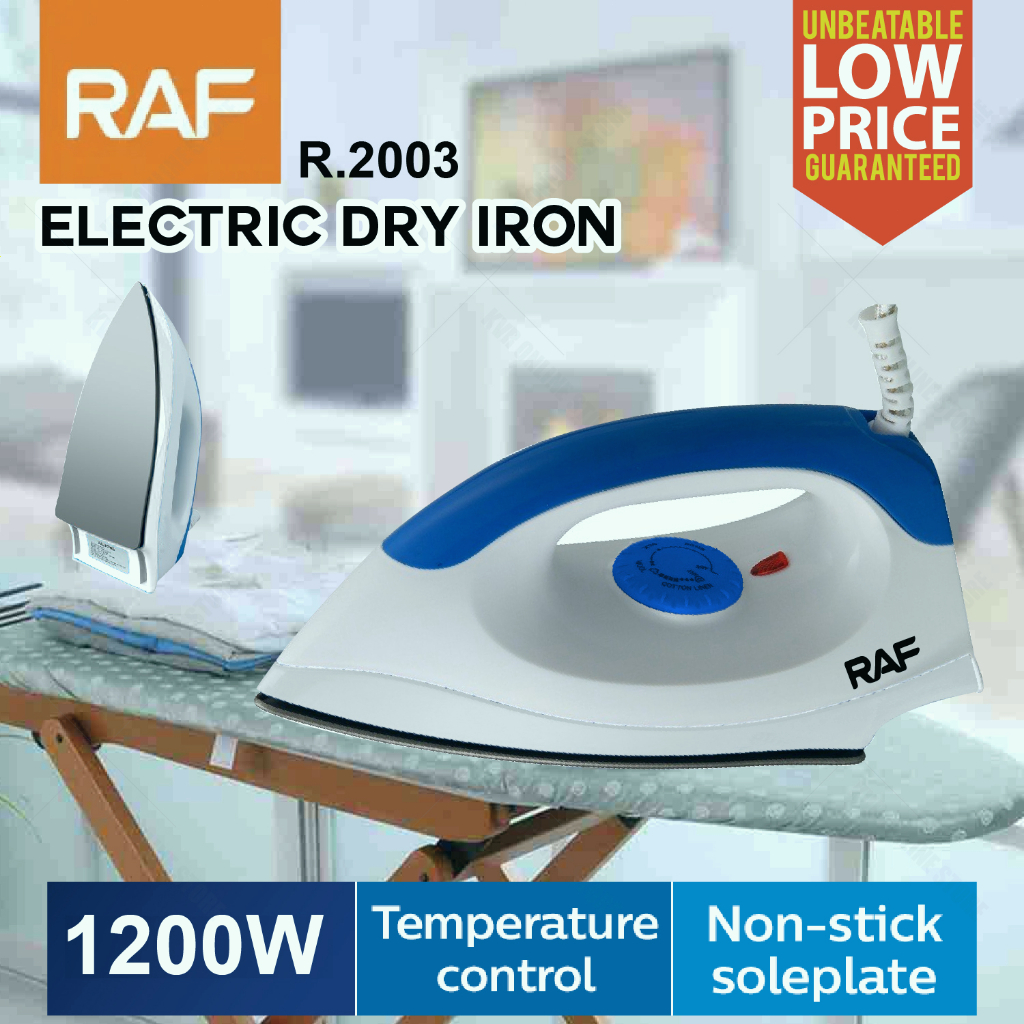RAF Electric Dry Iron Adjustable Temperature for Clothes Stainless Steel Teflon Coating ...