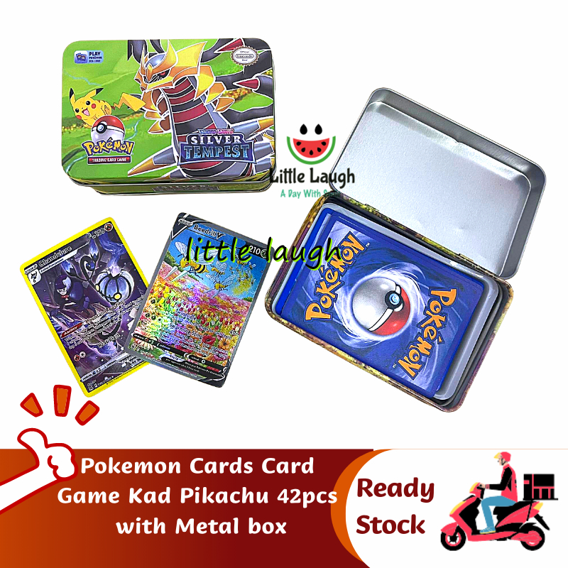 Pikachu Pokemon Cards Card Game Kad Pikachu 42pcs with Metal box Mainan ...