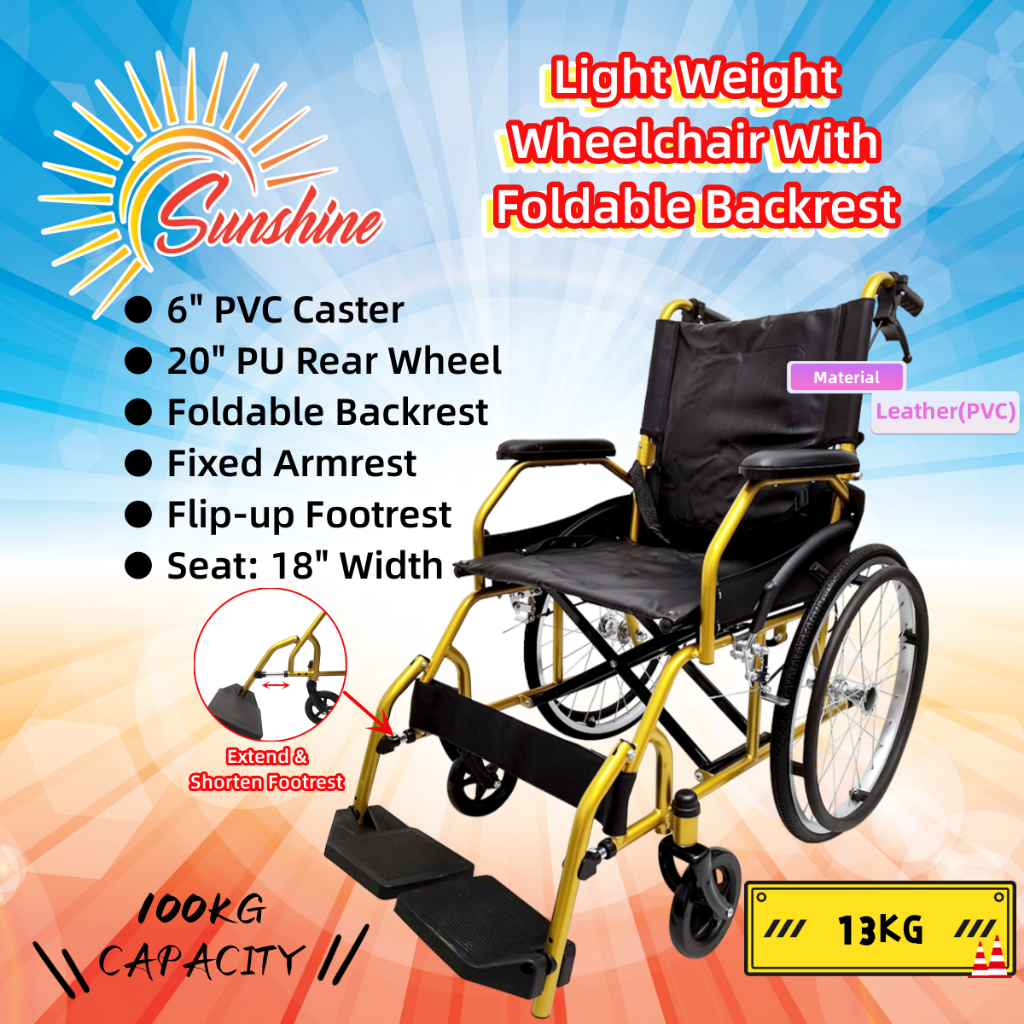 ( Limited Edition Gold Color Frame ) Light Weight Wheelchair with ...