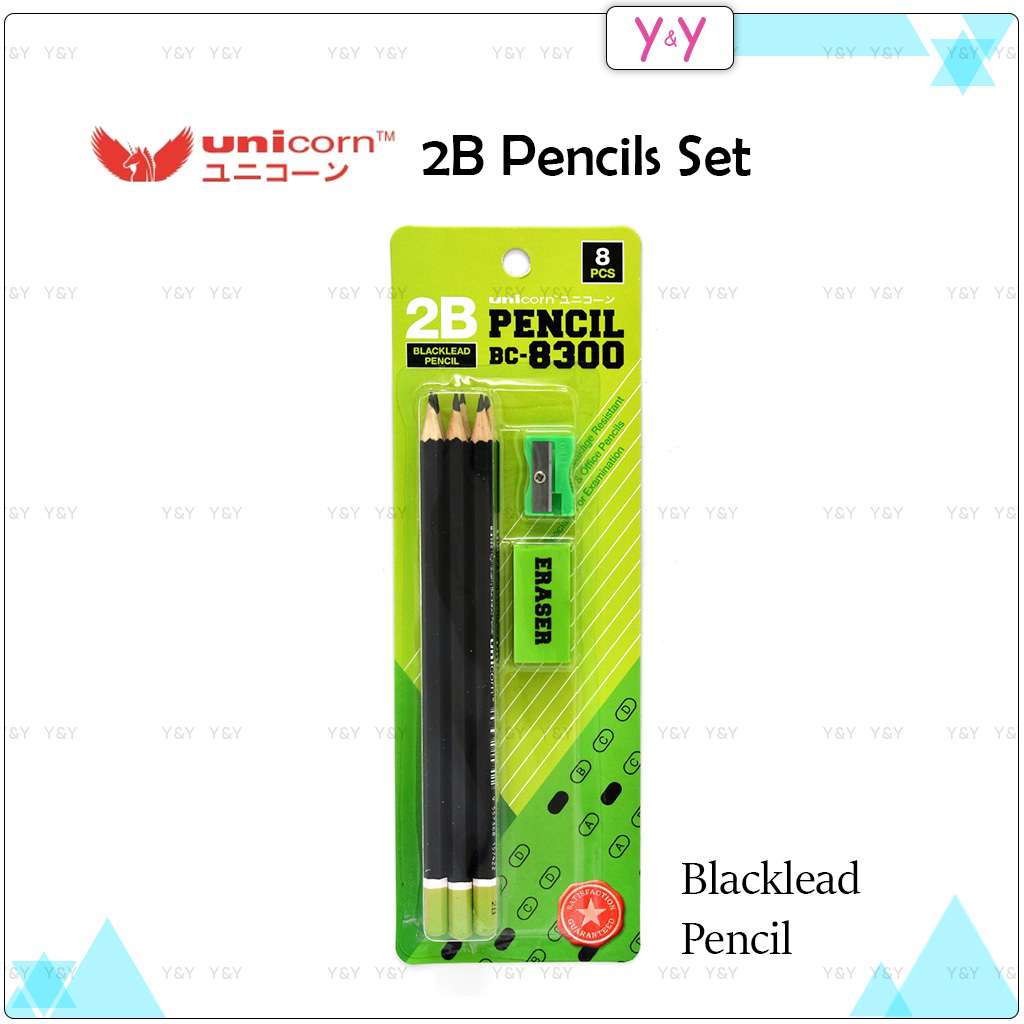 Unicorn 2B Pencil Set / Graphite Pencil / Writing Pencils with Eraser ...