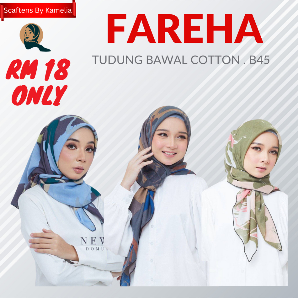 Fareha Tudung Bawal Chanella Cotton Bidang 45 anti kedut ironless ...