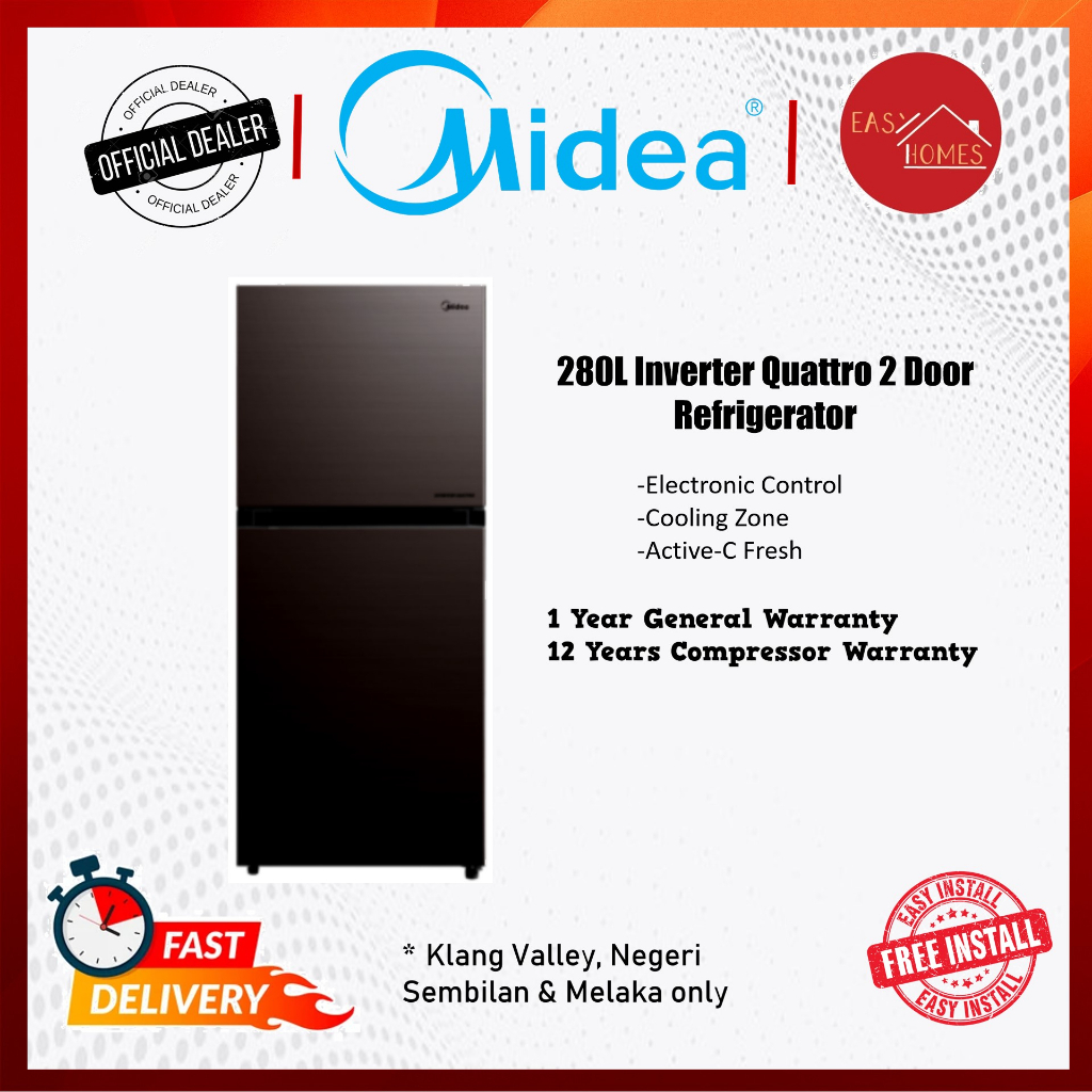 Midea 2 Doors Inverter Quattro Refrigerator (280L) MDRT346MTB28-MY ...