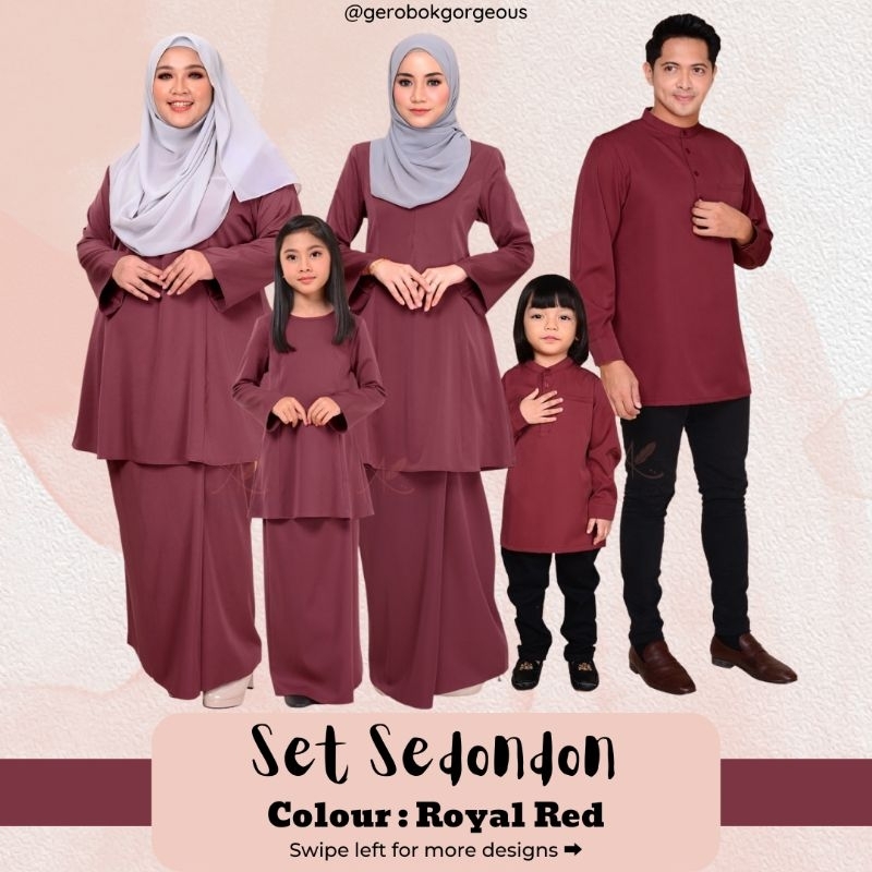 Baju Raya Sedondon Royal Red Dusty Maroon Baju Kurung Baju Melayu Kurta ...