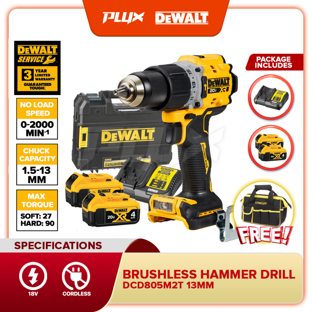 DEWALT DCD805M2T 18V/20V MAX Cordless Brushless Compact Hammer Drill ...