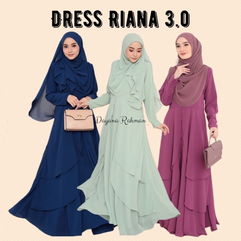 DRESS RIANA 3.0 Jubah Muslimah Labuh BF Friendly Size S-3XL Layered ...