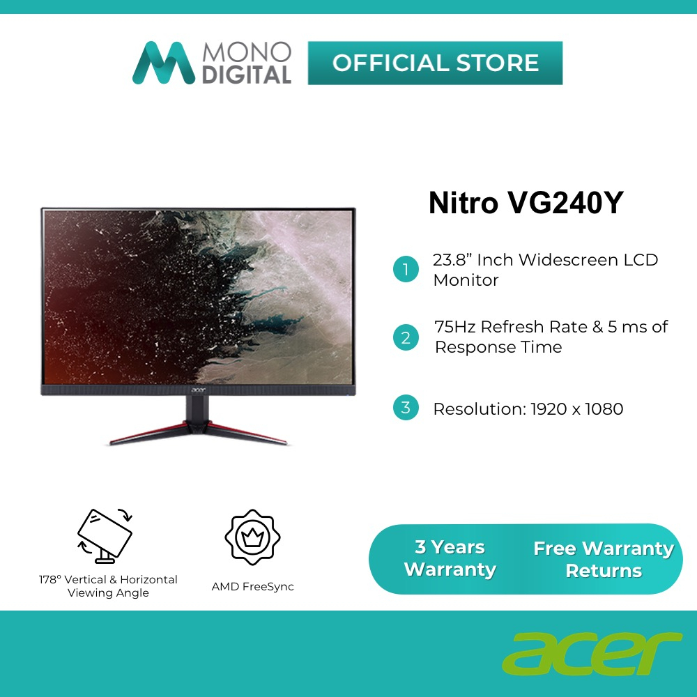 Acer Nitro VG240Y Gaming Monitor w/ AMD FreeSync, LED-backlit (23.8 ...