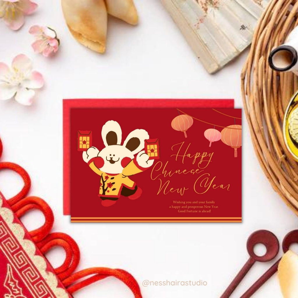 Rabbit Zodiac with Angpao Chinese New Year Printable Greeting Card Year ...