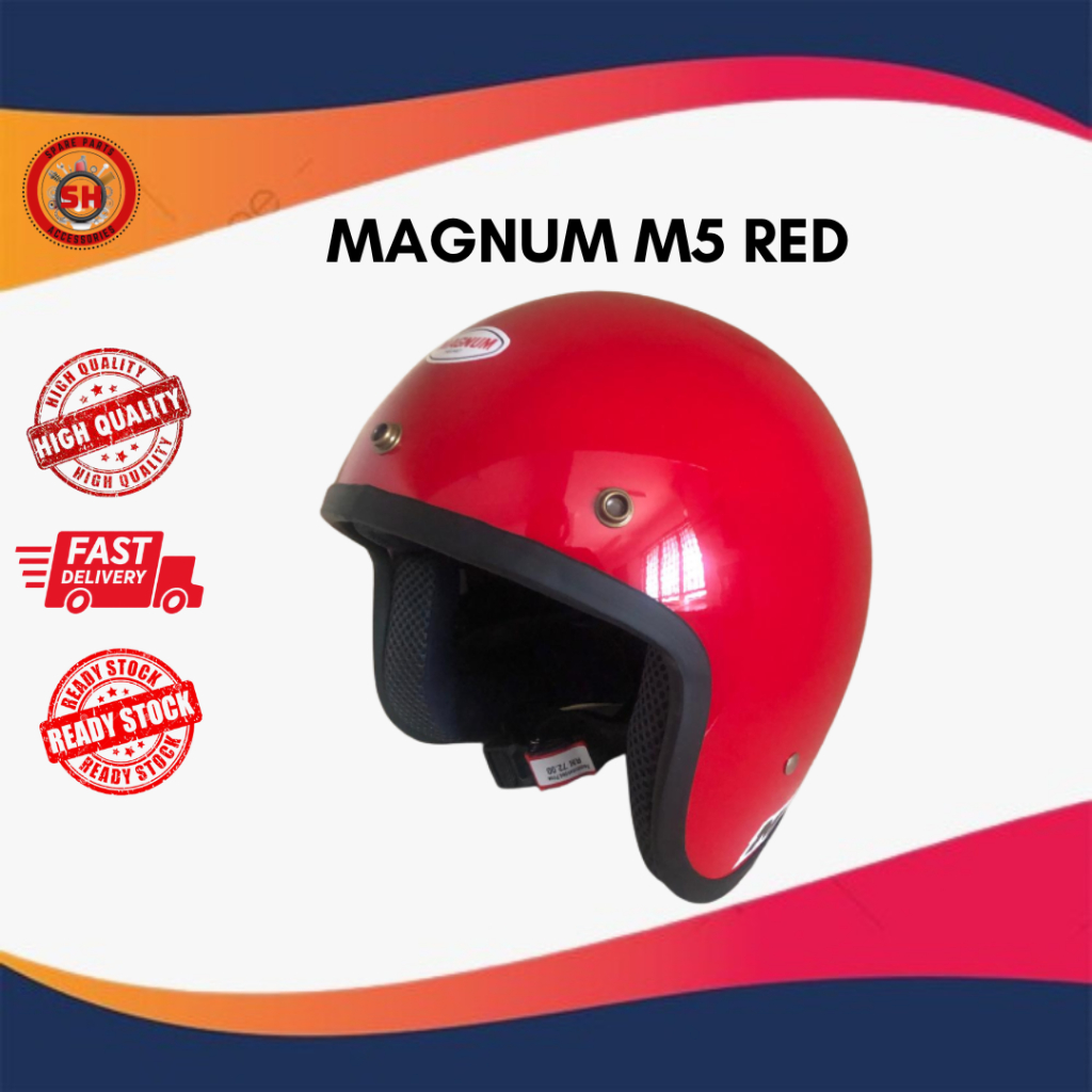 100% Original Helmet Magnum M5 Red Topi Keledar Classic Merah (Ready ...