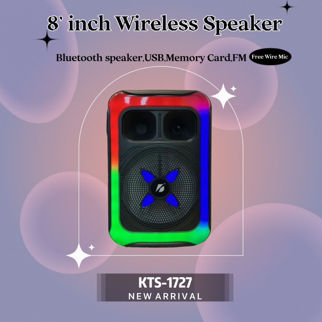 (FREE WIRE MIC) KTS-1727 8'inch Wireless Speaker Bluetooth Speaker USB ...