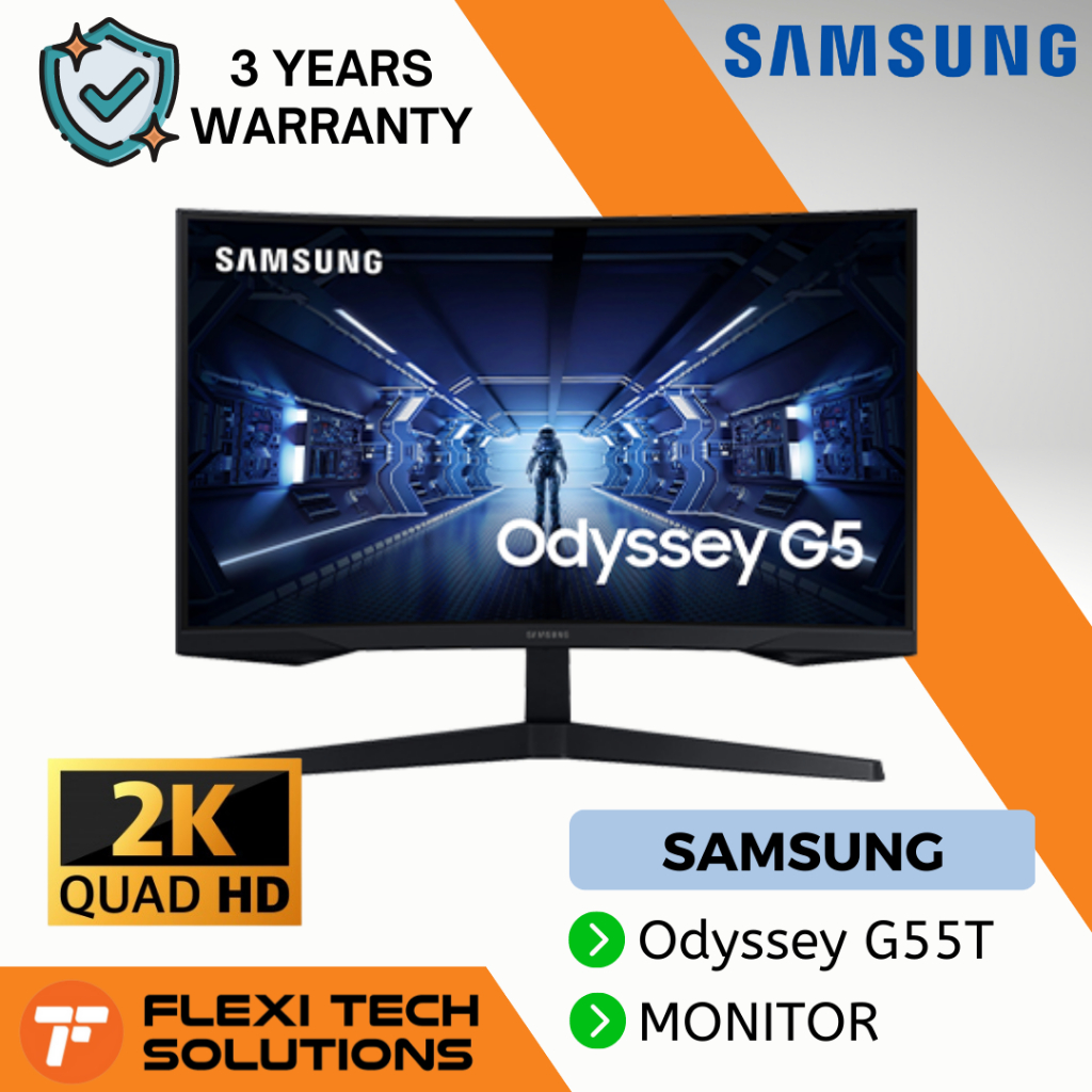 Flexi Tech SAMSUNG 27" Odyssey G55T Gaming WQHD Curved Gaming Monitor ...