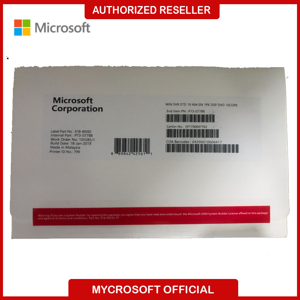 Microsoft Windows Server 2019 Standard Full Pack ( Made in Malaysia ...