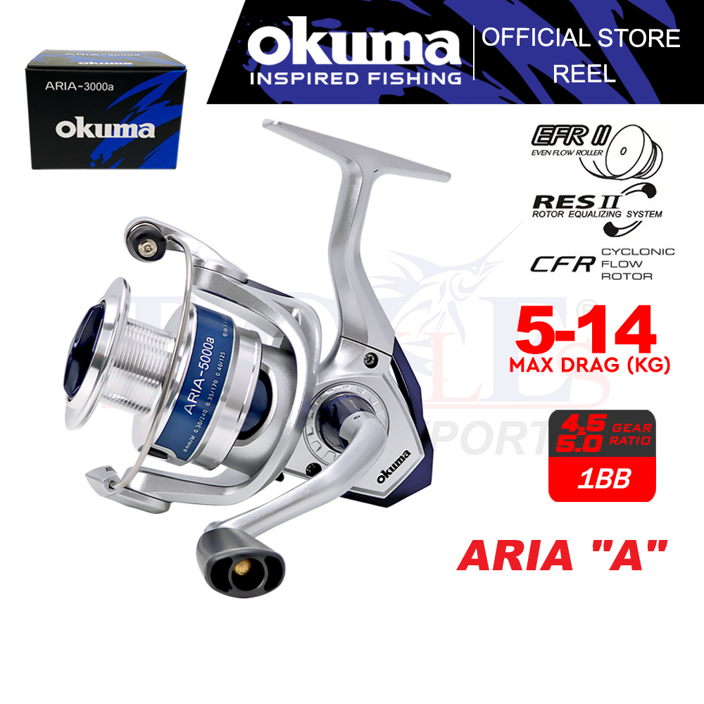 Okuma Aria 'A' Spinning Fishing Reel Max Drag 5kg-9kg Freshwater Mesin ...