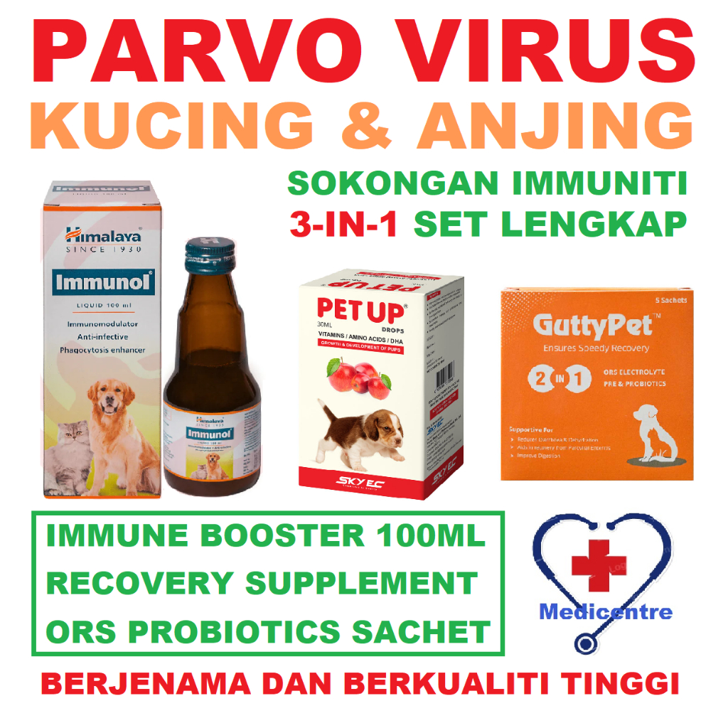 (All in 1) Ubat Selsema Demam Batuk Bersin Kahak Parvo Ulser Kucing dan Anjing Jaundice ...