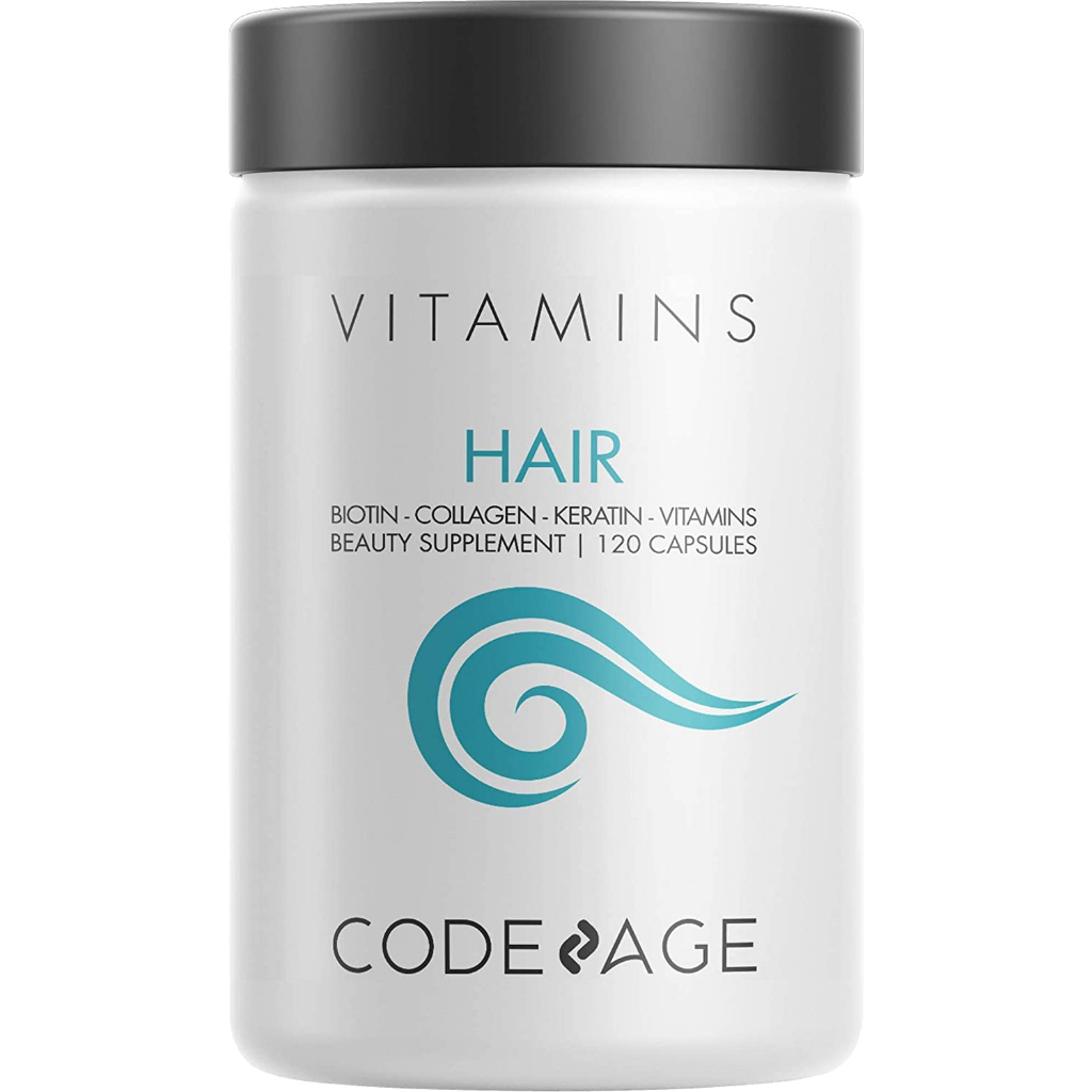 Codeage Hair Vitamins 120 Capsules 10000 mcg Biotin, Keratin, Collagen ...