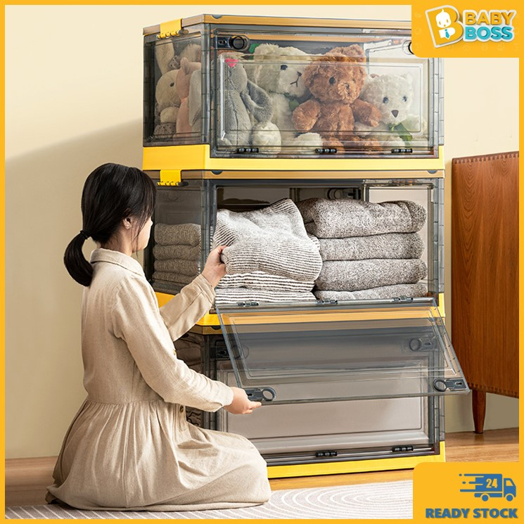BabyBoss Transparent Storage Box With Wheels Double Doors Foldable ...