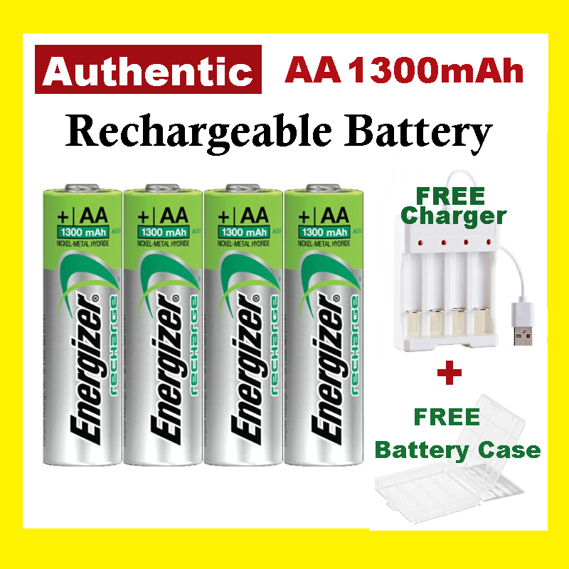 [4pcs FREE CHARGER] Authentic Energizer Rechargeable Battery Bateri AA ...