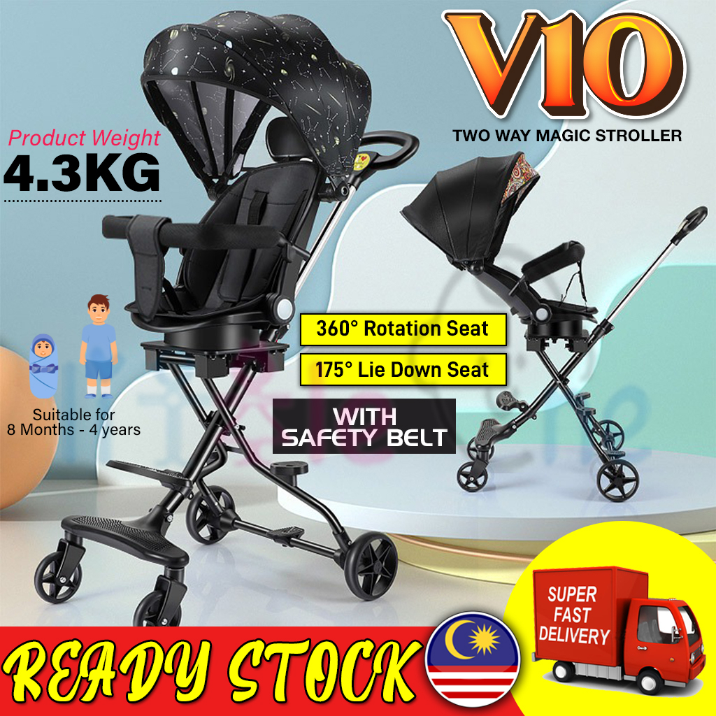 LOB V10 2 Way Magic Stroller (Flat Recline 175 Degree) 360 Rotation ...