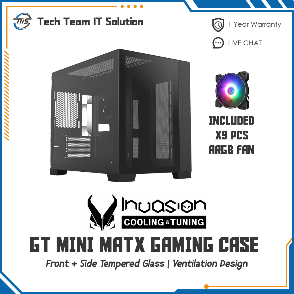 Invasion GT MINI Tempered Glass GAMING CASE (WITH 9PCS ARGB FAN ...