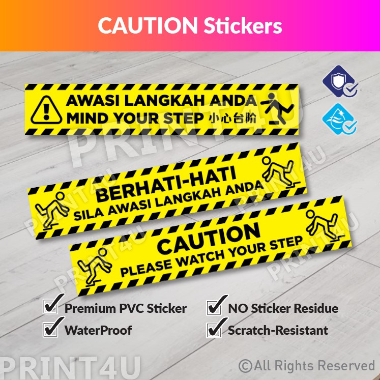 PRINT4U CAUTION SIGN Sticker AWASI LANGKAH ANDA MIND YOUR STEP WACTH ...