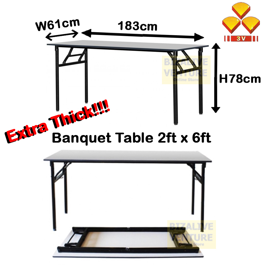 (EXTRA THICK) 3V Foldable Wood Top Banquet Table 2ft x 6ft | Gaming ...